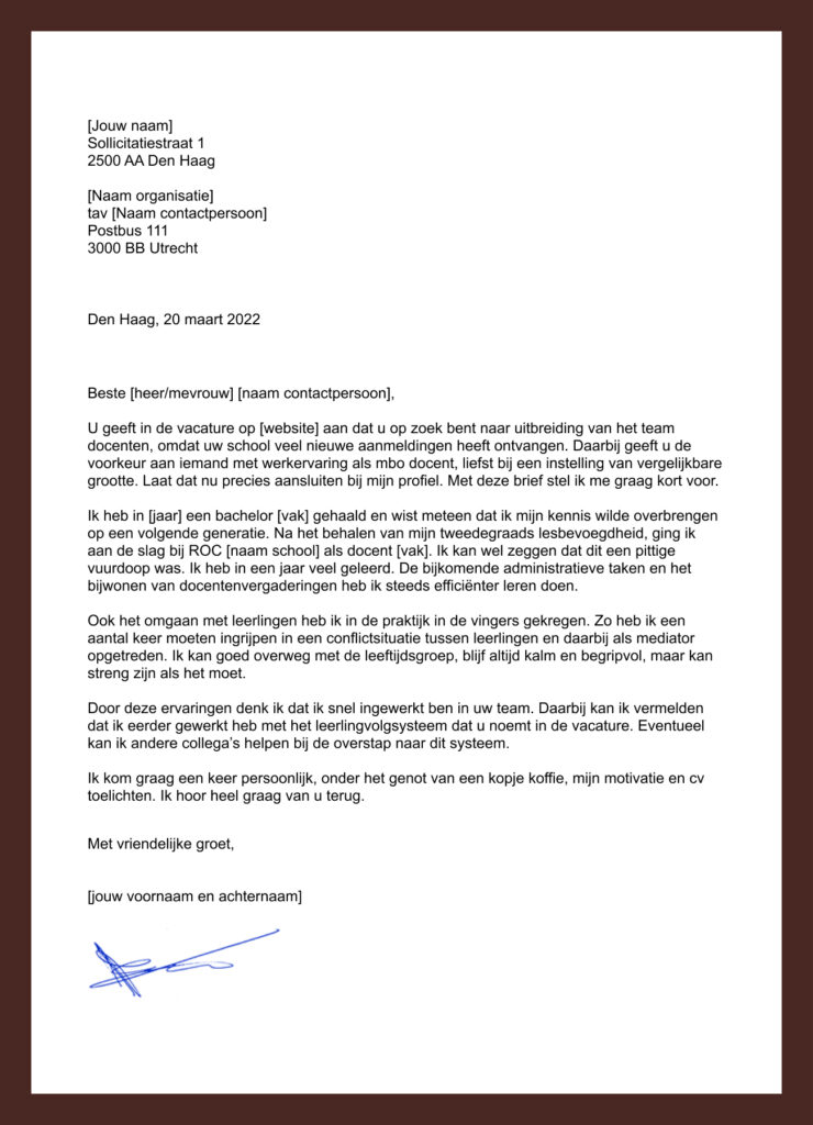 Sollicitatiebrief Docent mbo (voorbeeld) - Beaks.nl