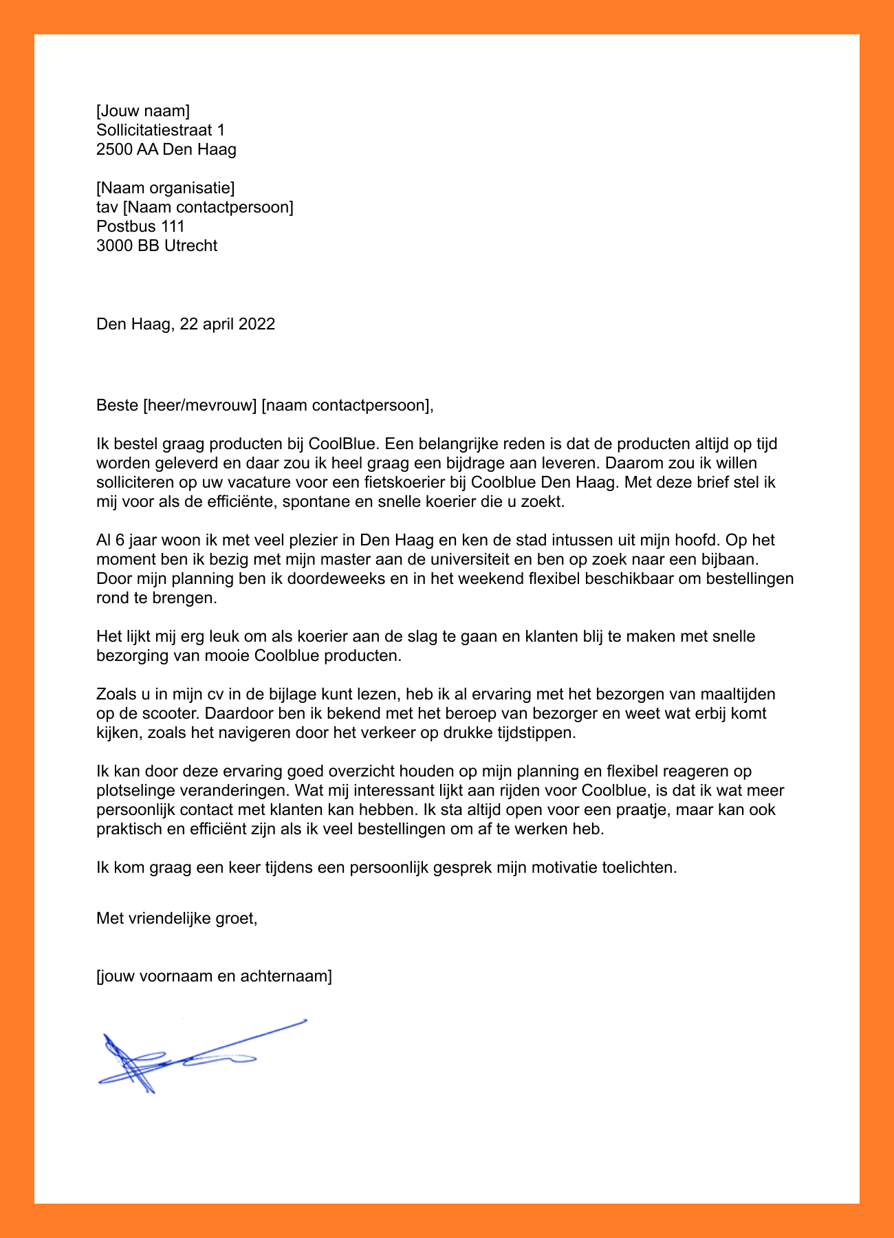 Voorbeeld motivatiebrief Bezorger of Koerier - Beaks.nl