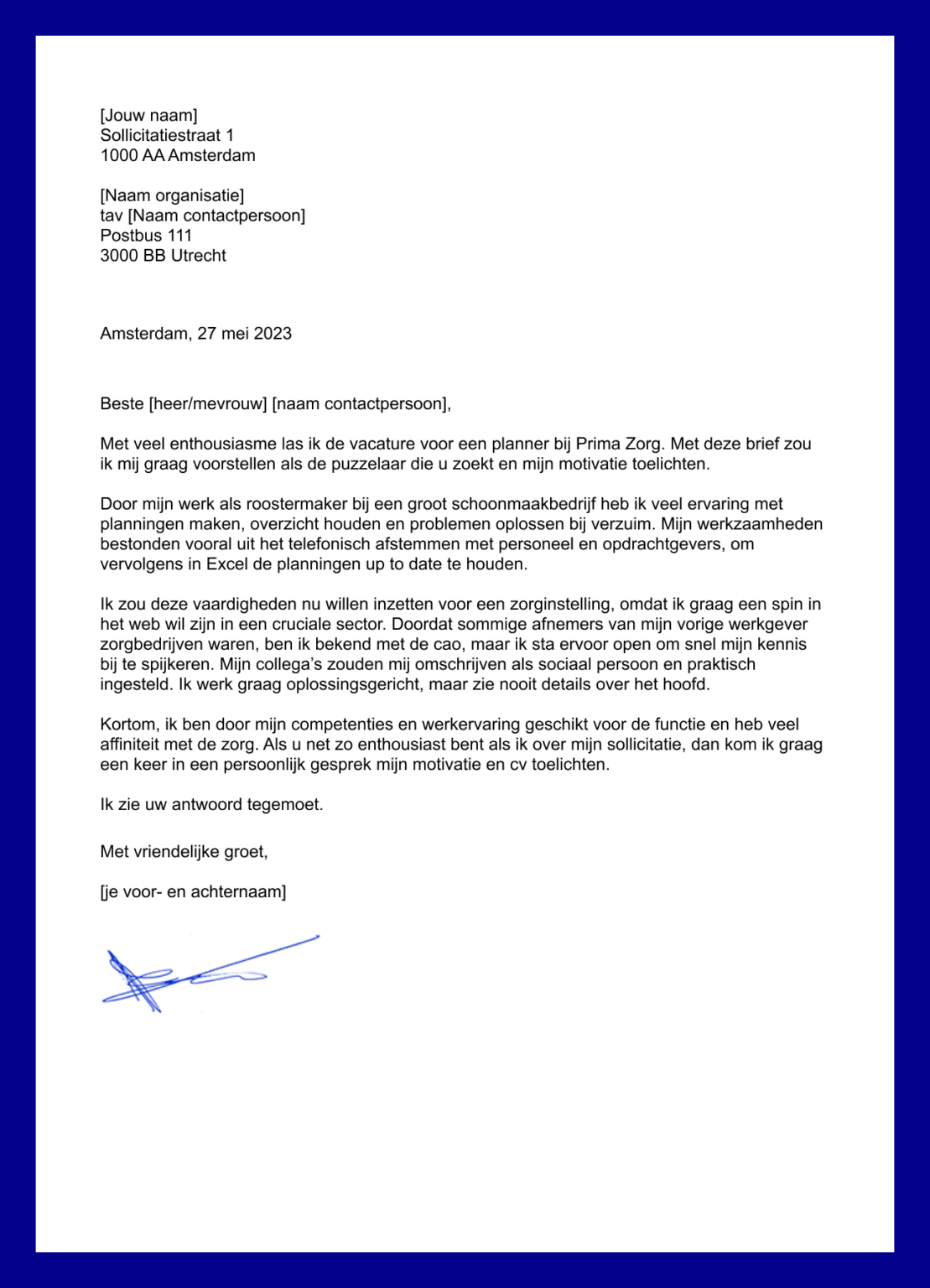 Voorbeeld motivatiebrief Planner - Beaks.nl