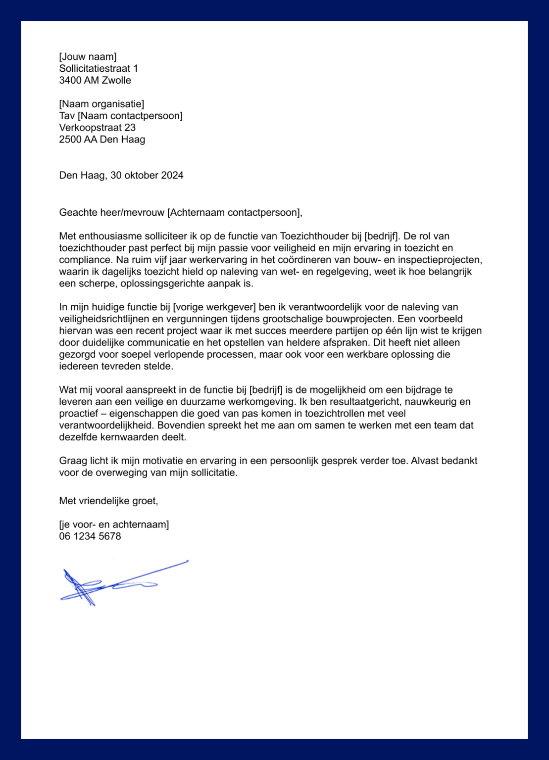 Motivatiebrief Toezichthouder (voorbeeld) - Beaks.nl