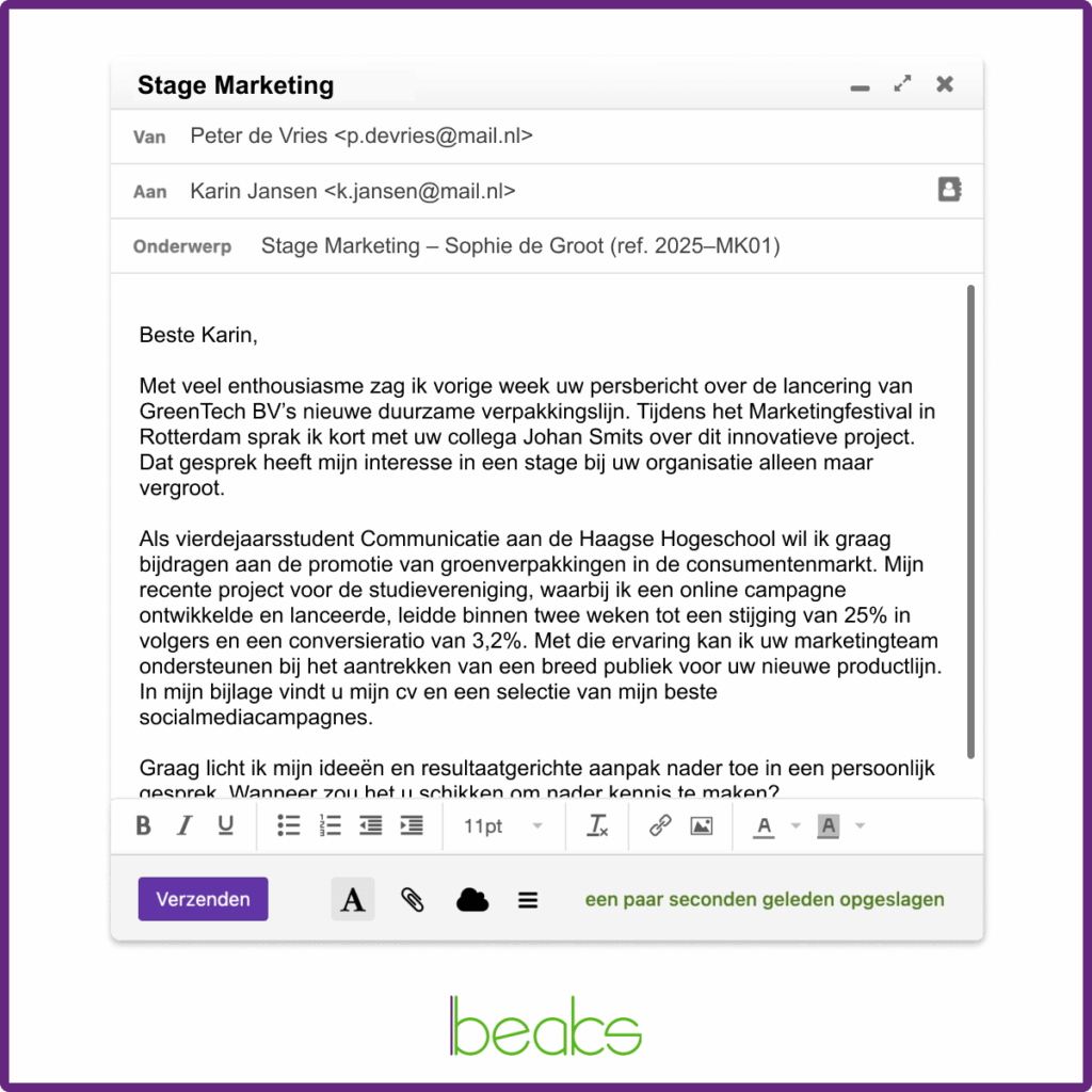 E-mail stageplek: tips en voorbeelden - Beaks.nl